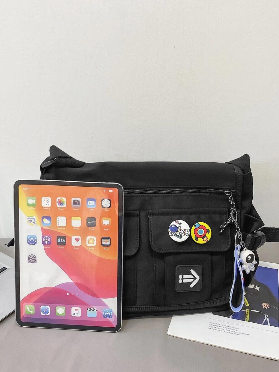 Multi-Pocket Snap Flap Crossbody Bag With Random Accessory Brooch(Es ...