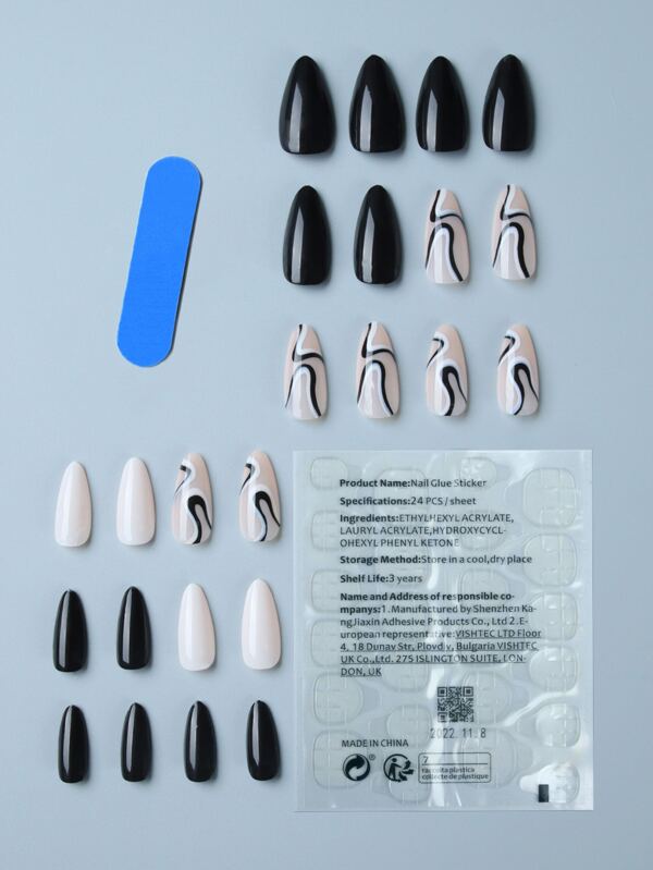Transform Your Nails with, 24pcs Long almond Fake Nail, Cute White ...