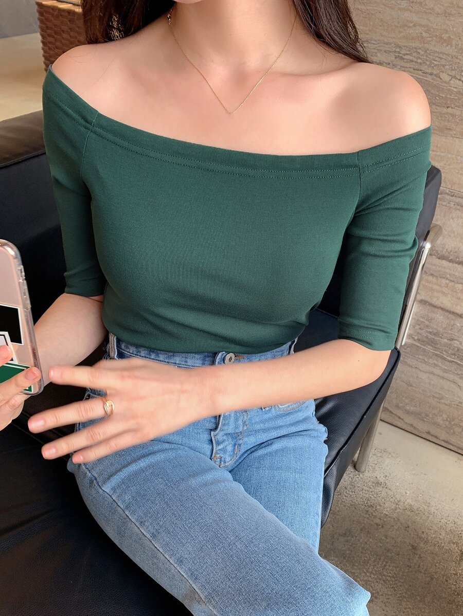 DAZY Solid Off Shoulder Tee | SHEIN USA