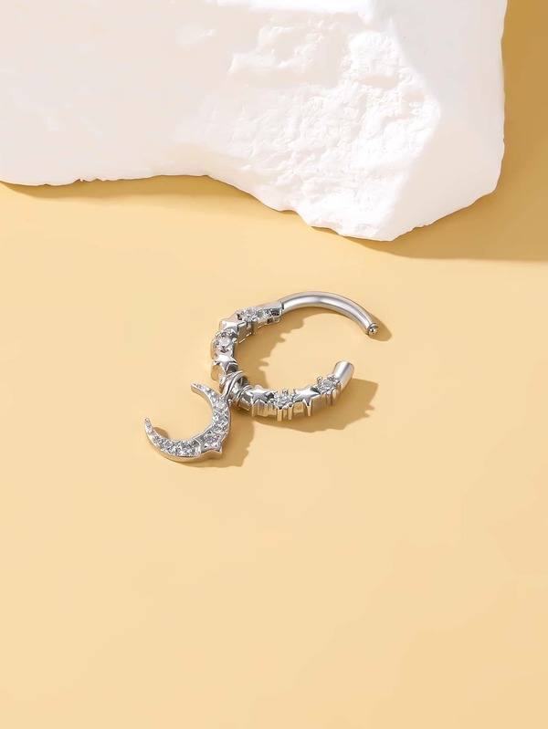 Rhinestone Moon Decor Nose Ring Stainless Steel Popular Piercing Body ...