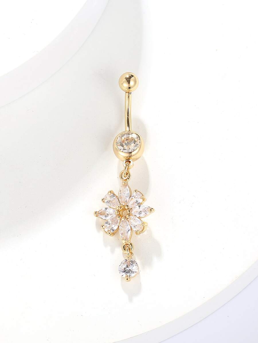 Cubic Zirconia Flower Decor Navel Belly Ring Copper Popular Piercing ...