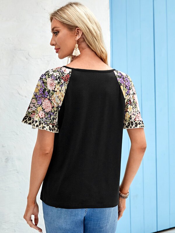 EMERY ROSE Floral Print Raglan Sleeve Tee | SHEIN