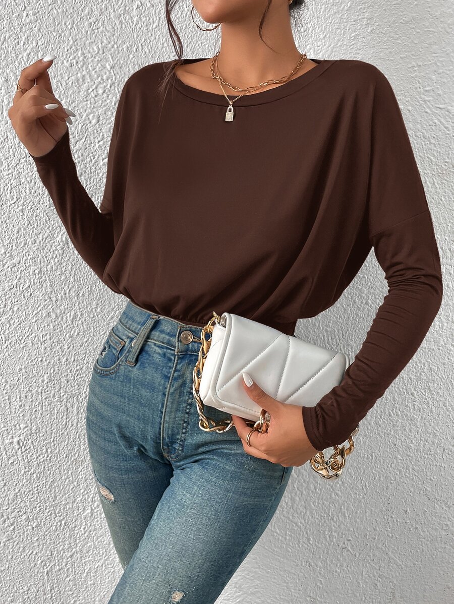 SHEIN Essnce Solid Drop Shoulder Bodysuit | SHEIN USA