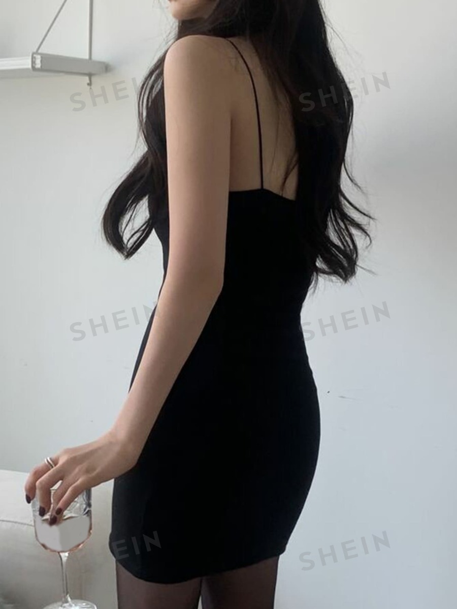 DAZY Solid Cami Bodycon Dress Black Mini Petite Dress | SHEIN USA