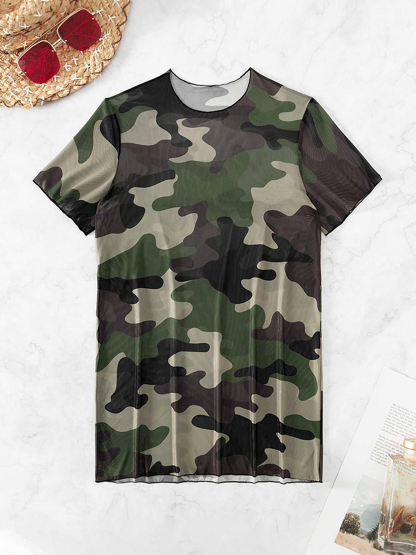 Camo Print Mesh Top | SHEIN USA