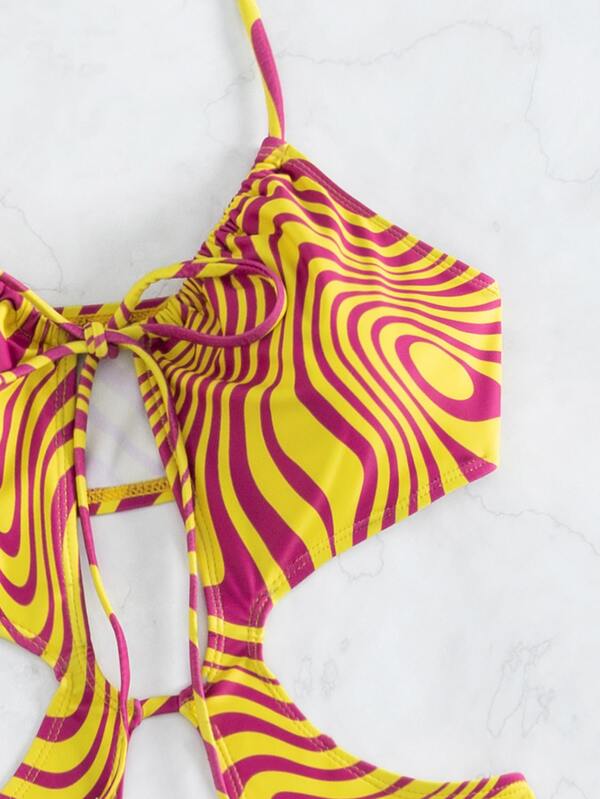 All Over Print Cut Out Halter One Piece Swimsuit Shein Usa