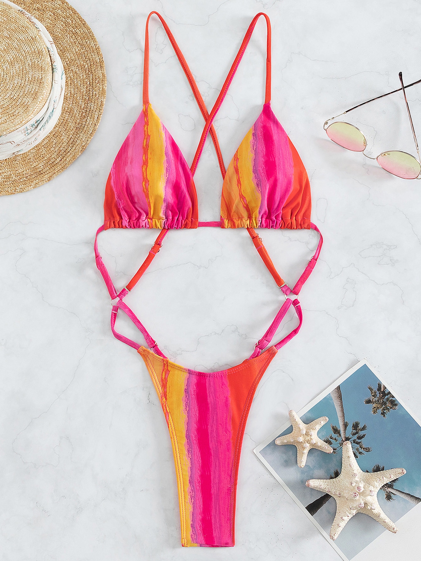 Shein Swim Hotgoth Random Ombre Cut Out Crisscross Back One Piece