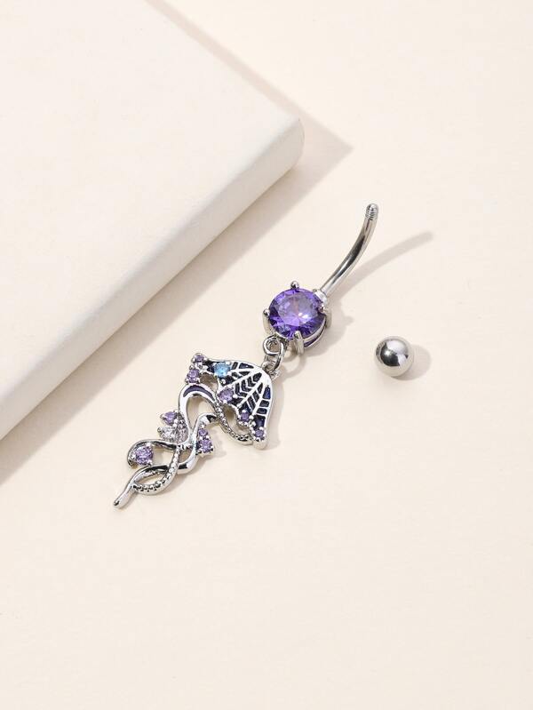 Simple Stainless Steel Rhinestone Decor Jellyfish Charm Navel Belly ...