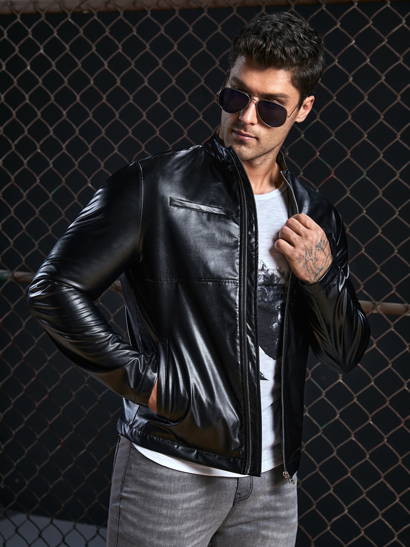 Manfinity LEGND Männer Jacke mit Reißverschluss, PU Leder | SHEIN Schweiz