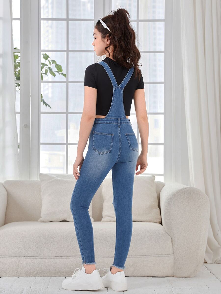 SHEIN Teen Girls Ripped Denim Dungarees Without Tee | SHEIN UK