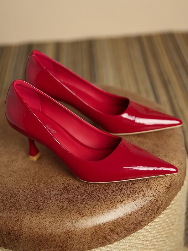 Women Red Minimalist Pumps, Point Toe Pyramid Heeled Court Pumps ...