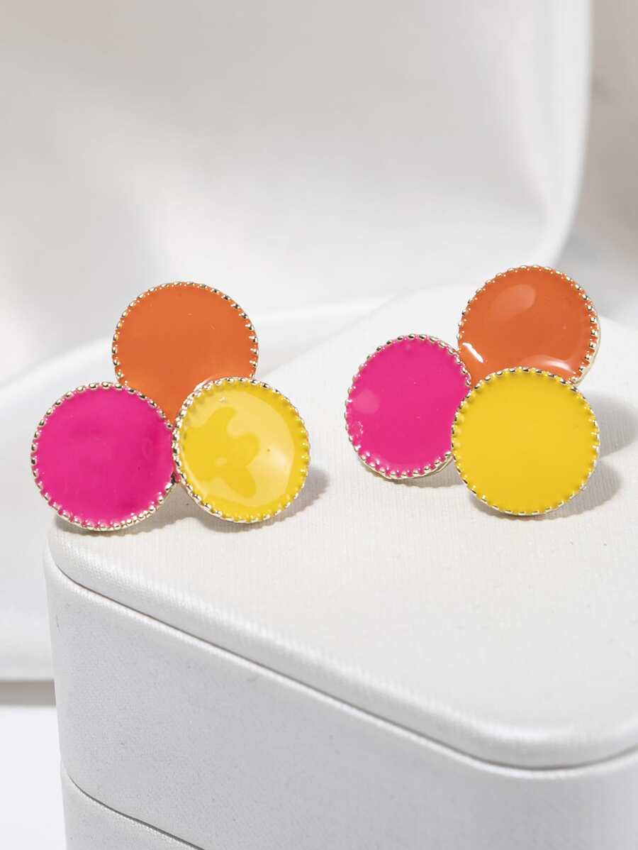 Color Block Round Stud Earrings | SHEIN USA