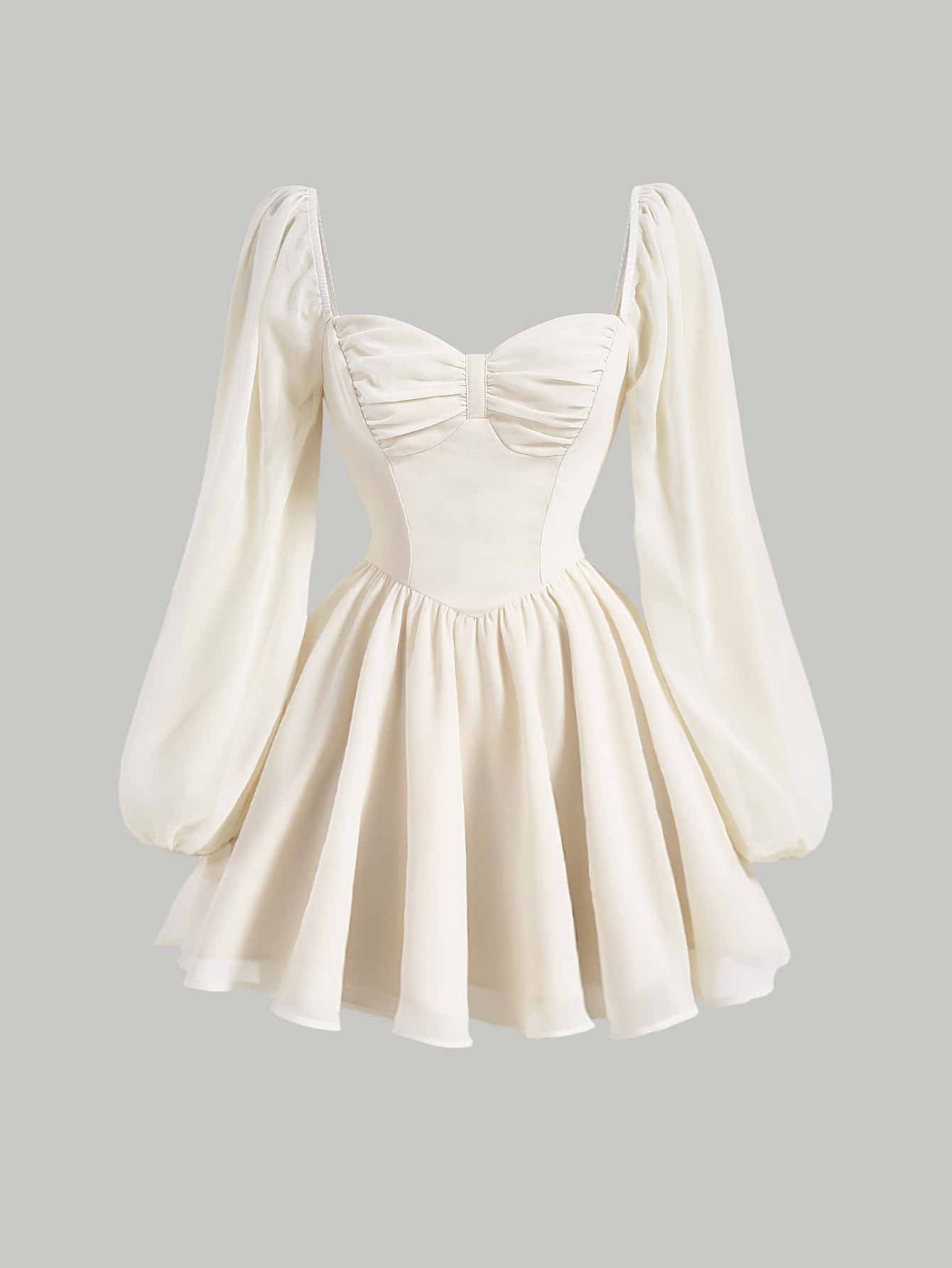 SHEIN MOD Spring Break Dress With Sleeves Sweetheart Neck Lantern Sleeve Ruched Bust Dress ...