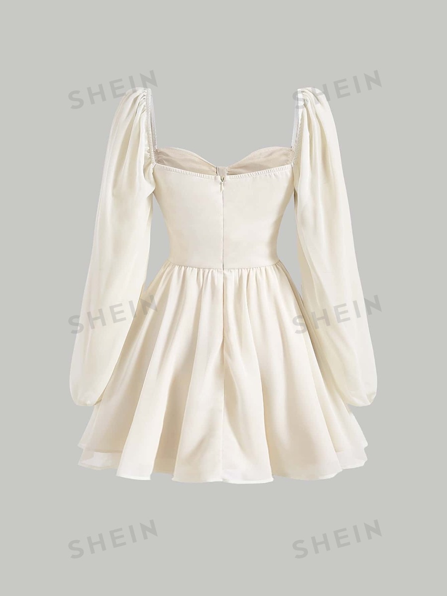 SHEIN MOD Spring Break Dress With Sleeves Sweetheart Neck Lantern Sleeve Ruched Bust Dress ...