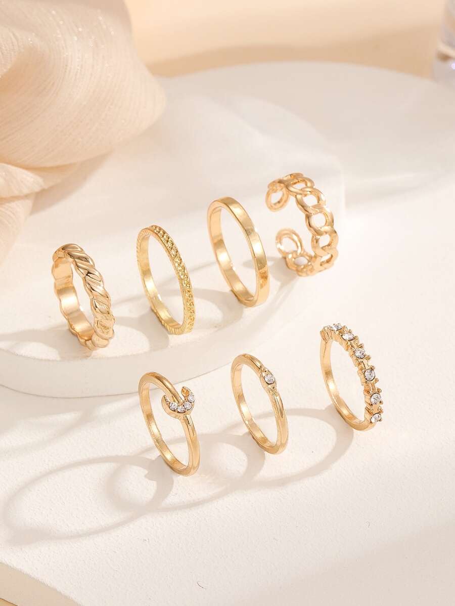 7pcs Rhinestone Moon Decor Ring | SHEIN USA