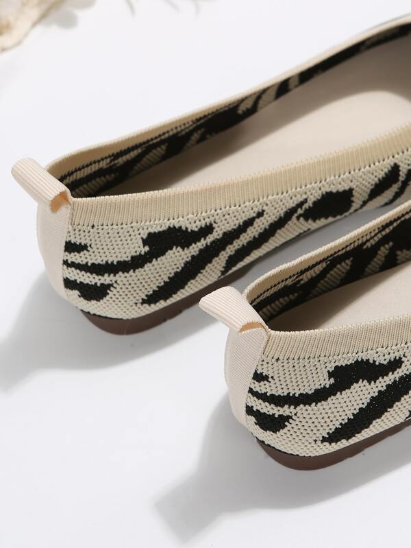 Leopard Pattern Knit Detail Ballet Flats | SHEIN USA