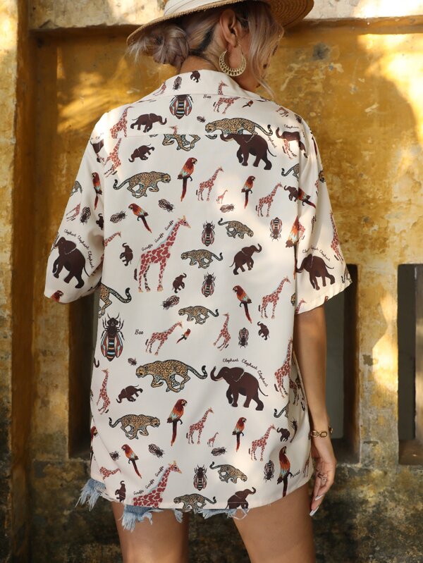 SHEIN Privé Animal Print Drop Shoulder Shirt | SHEIN UK