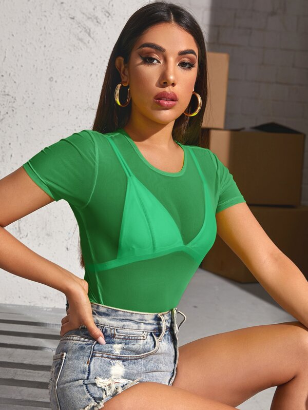 Shein Icon Sheer Mesh Crop Top Without Bra Shein Usa