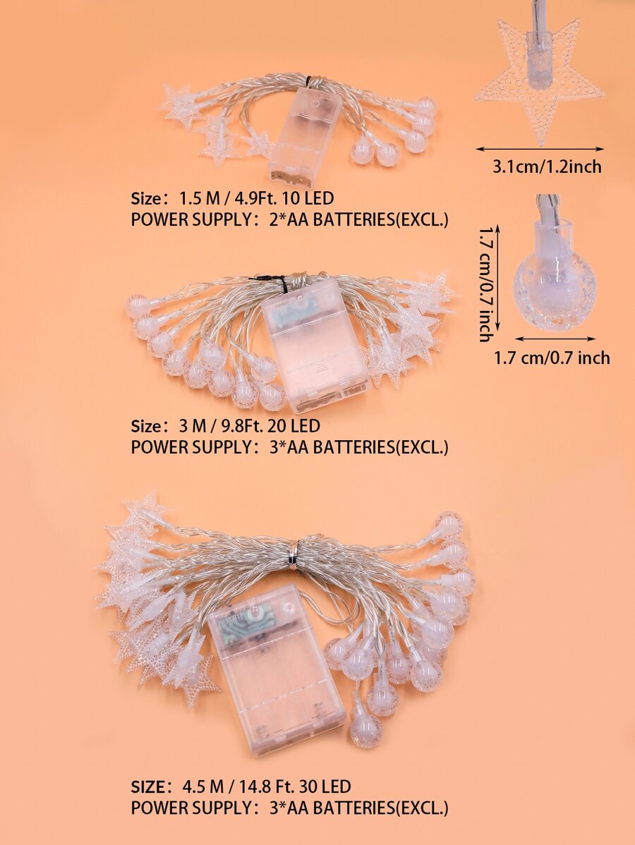 1pc 10/20/30 Led 1.5/3/4.5m Star & Bubble Ball Fairy Lights - Ideal For Room, Birthday, Party ...