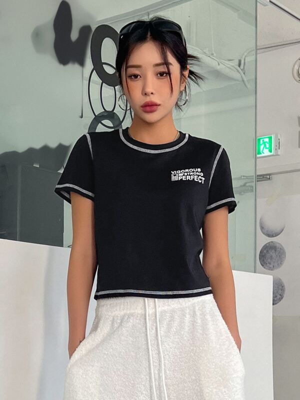 Dazy Letter Graphic Top Stitching Tee Shein Uk