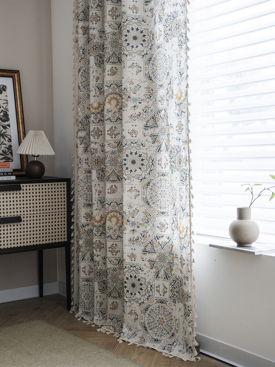 Geometric Pattern Single Panel Curtain, Modern Fabric Single Panel ...