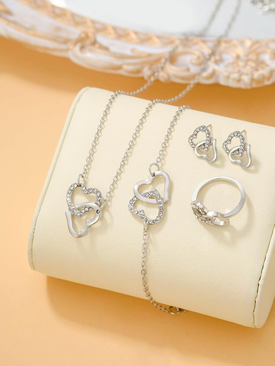 5pcs Rhinestone Heart Decor Jewelry Set | SHEIN USA