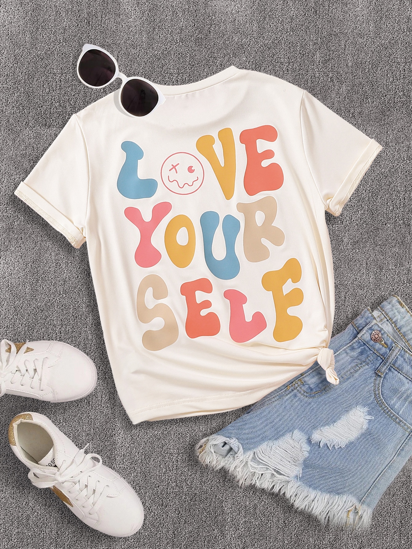 SHEIN Kids EVRYDAY Tween Girl Cute Colorful Letter & Smiling Face Print ...