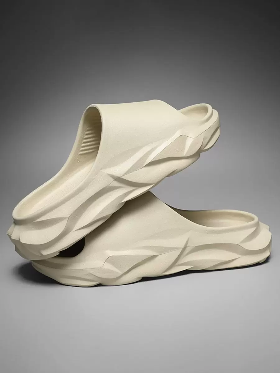 Men Beige Minimalist Single Band Slides, Open Toe Slides For Daily ...