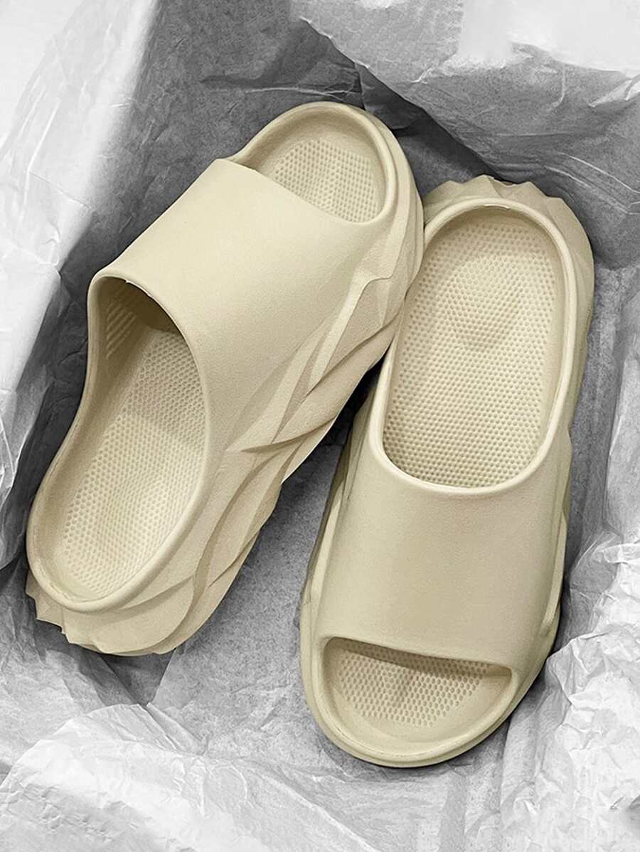 Men Beige Minimalist Single Band Slides, Open Toe Slides For Daily ...