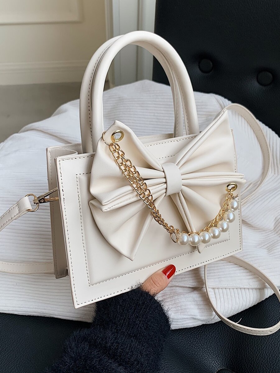 Bow & Faux Pearl Decor Square Bag | SHEIN UK