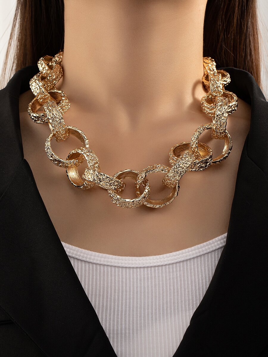 1pc Fashionable Golden Heavy Metal Patterned Alloy Necklace For Women's ...