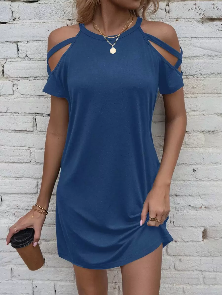 Shein Lune Cold Shoulder Criss Cross Tee Dress Shein Usa