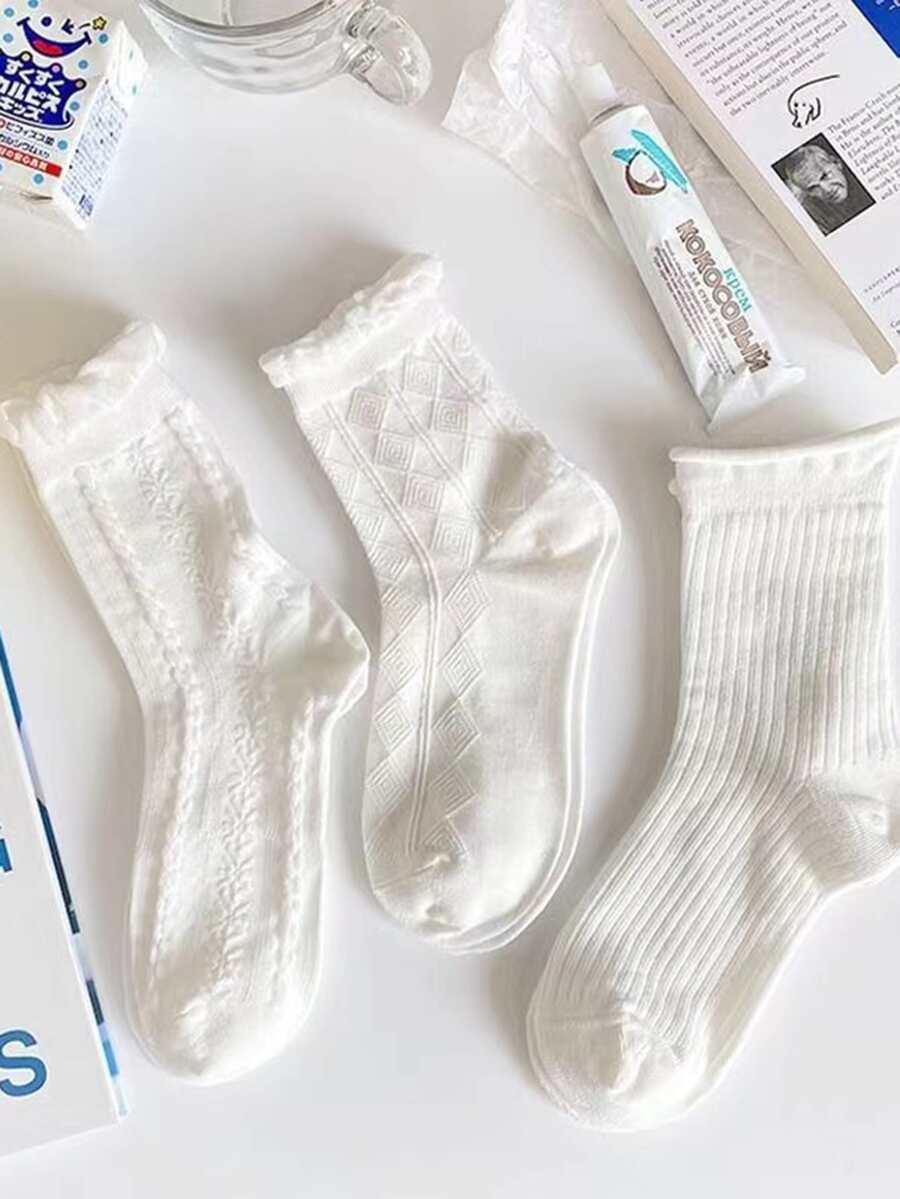 Romwe Kawaii 5pairs Solid Crew Socks Shein Usa