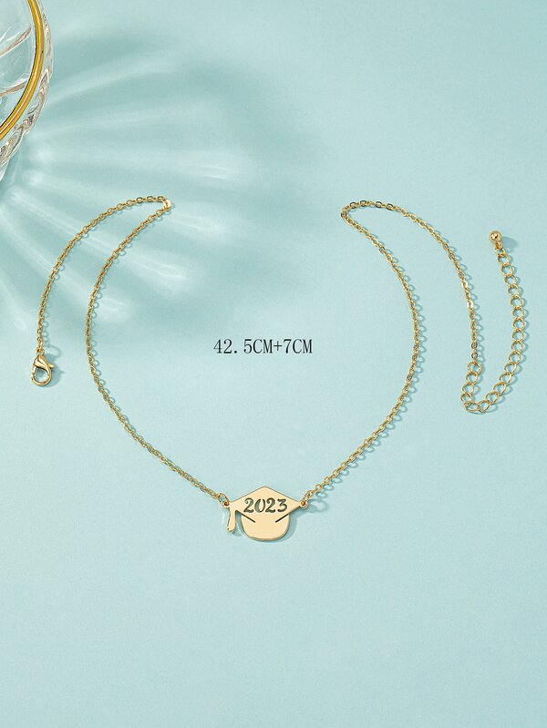 Hollow Year Number Graduation Hat Charm Necklace | SHEIN USA
