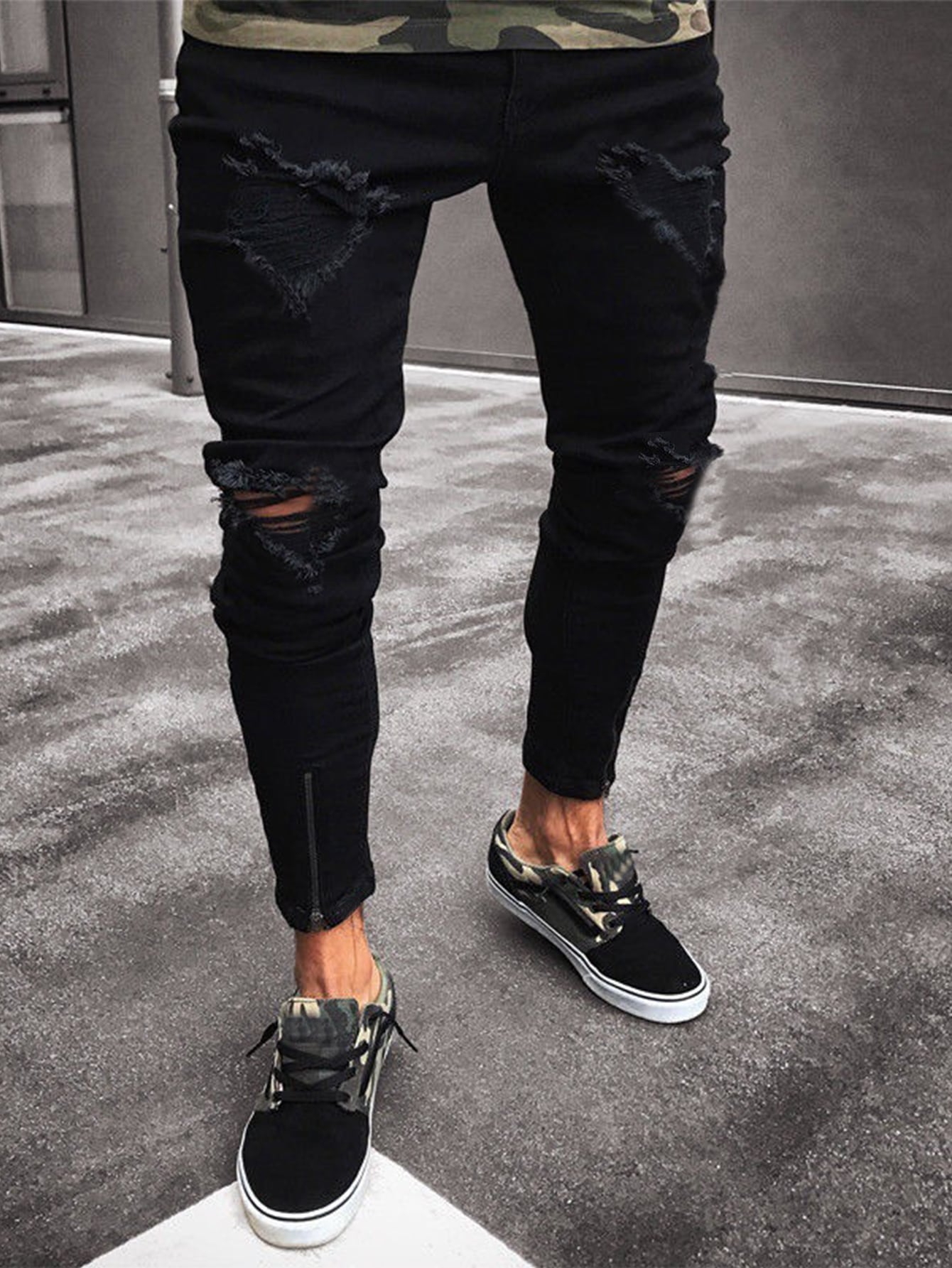 ROMWE Men Cotton Ripped Zip Hem Slim Jeans for Sale Australia| New ...