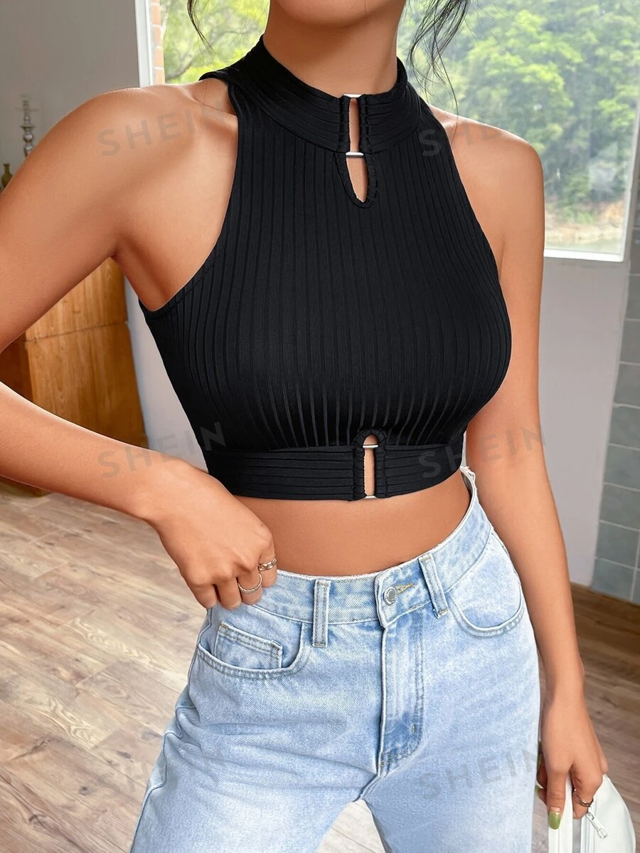SHEIN EZwear Metal Detail Crop Tank Top | SHEIN UK
