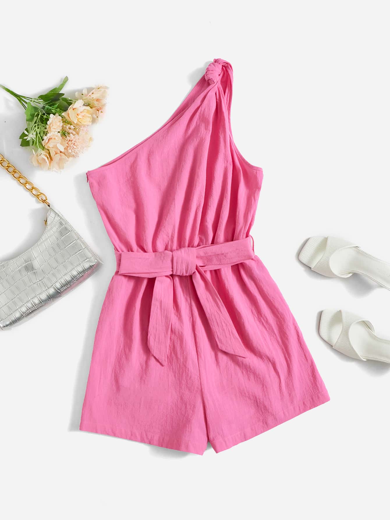 SHEIN VCAY Macacão um ombro com cinto | SHEIN Brasil