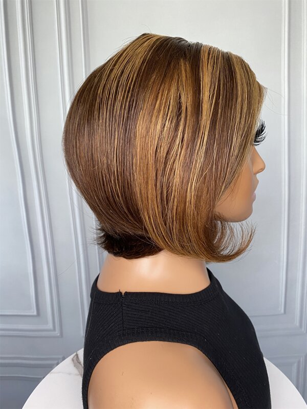 Perruques droit coupé au carré en dentelle 8 pouces couleur Perruque de cheveux humains dégradé ...