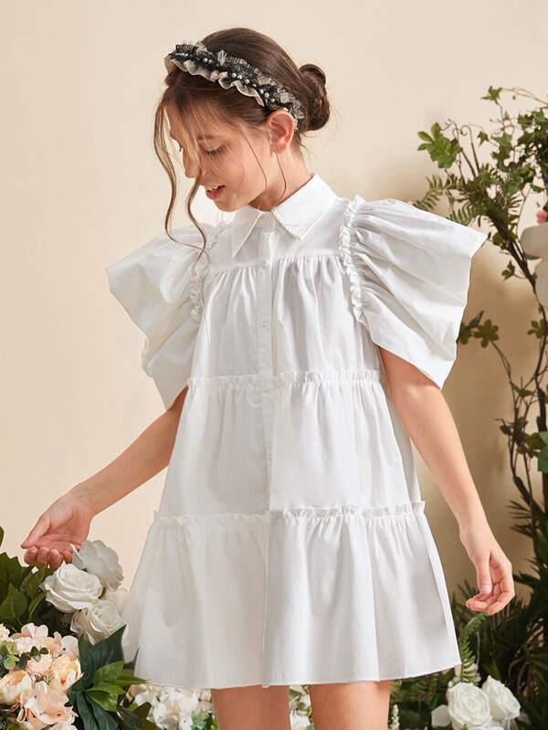 SHEIN Kids Nujoom Girls Frill Trim Ruffle Hem Dress | SHEIN USA