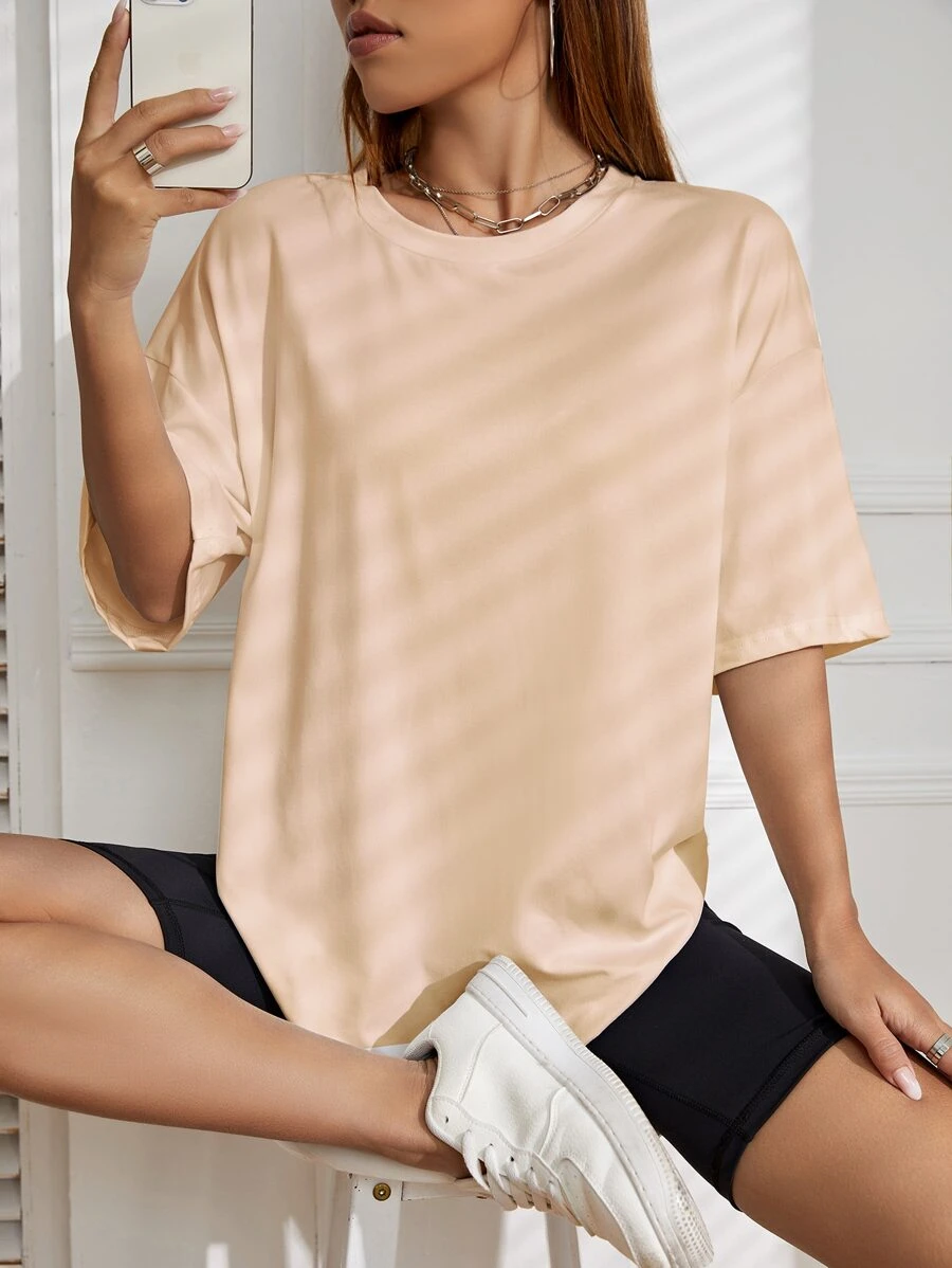 SHEIN EZwear Solid Drop Shoulder Tee | SHEIN USA