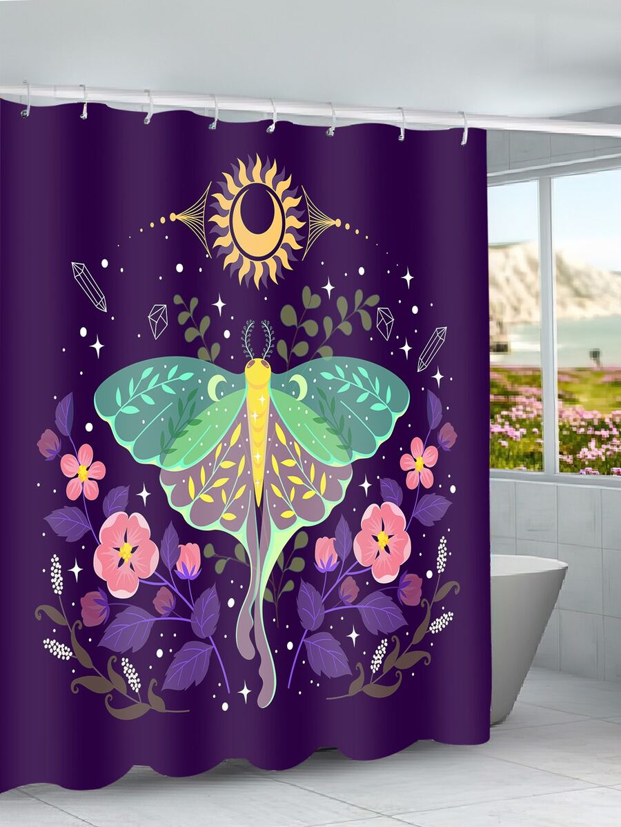 Butterfly & Floral Print Shower Curtain | SHEIN USA
