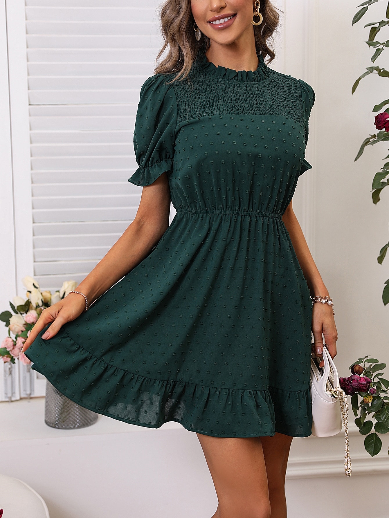 Shein Privé Swiss Dot Flounce Sleeve Ruffle Hem Dress Shein Usa