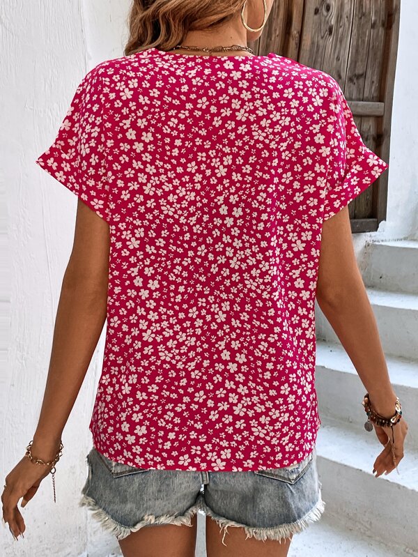 Shein Lune Ditsy Floral Print Batwing Sleeve Blouse Shein Usa
