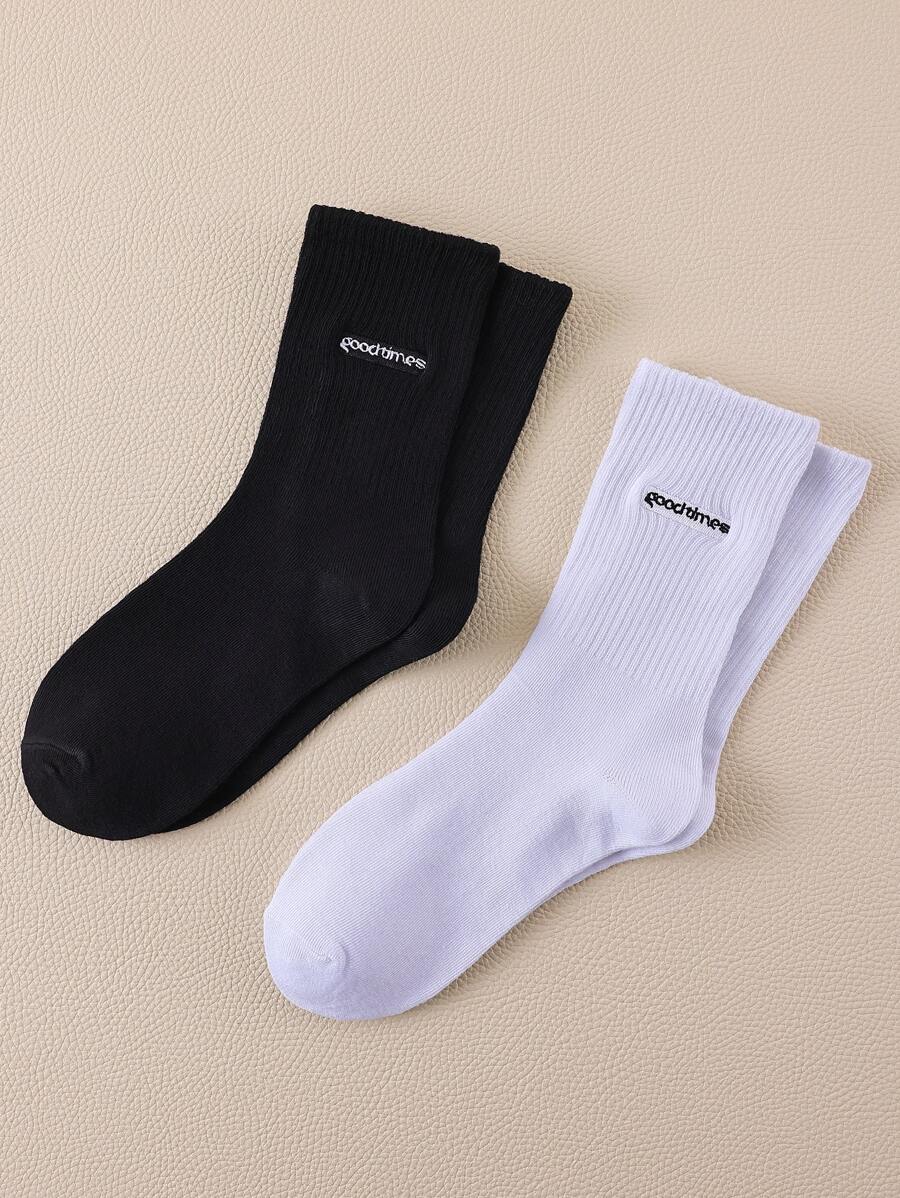 2pairs Letter Embroidered Crew Socks | SHEIN USA