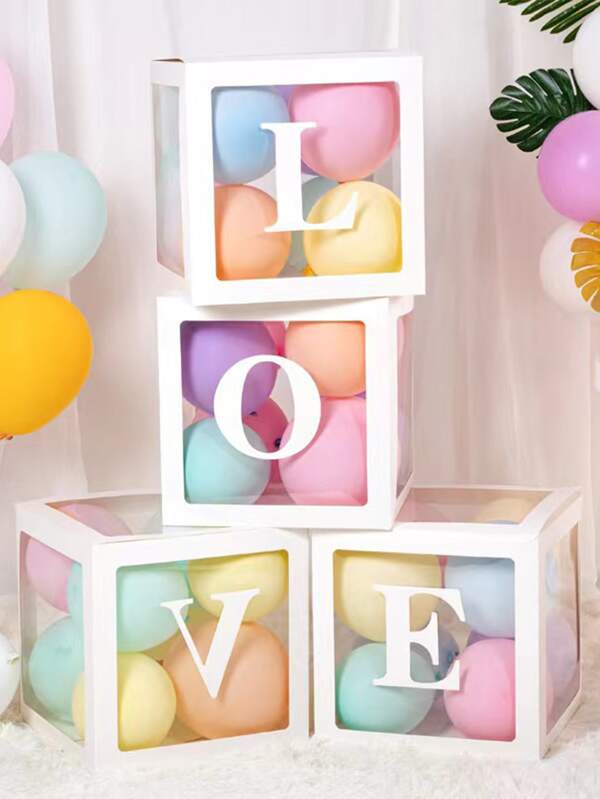 8pcs Transparent Balloon Box Decoration, White Balloon Box with Letters ...