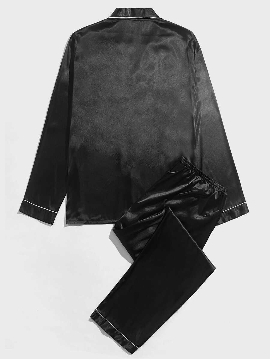 Men Contrast Piping Satin PJ Set | SHEIN USA