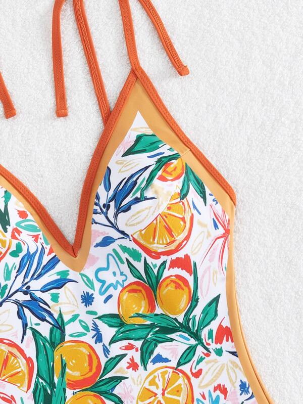 Shein Swim Bohofeel Fruit Print Tie Shoulder One Piece Swimsuit Shein Usa