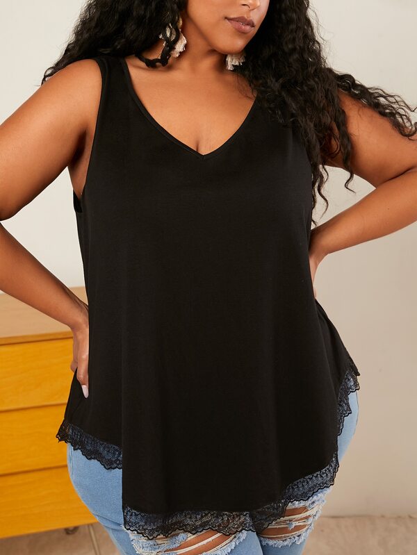 SHEIN FIT+ Plus Lace Trim Tank Top | SHEIN USA