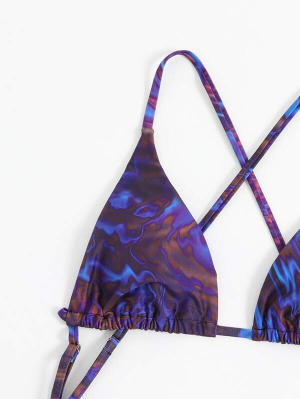 SHEIN Swim SXY Marble Print Criss Cross Backless One Piece Swimsuit ...