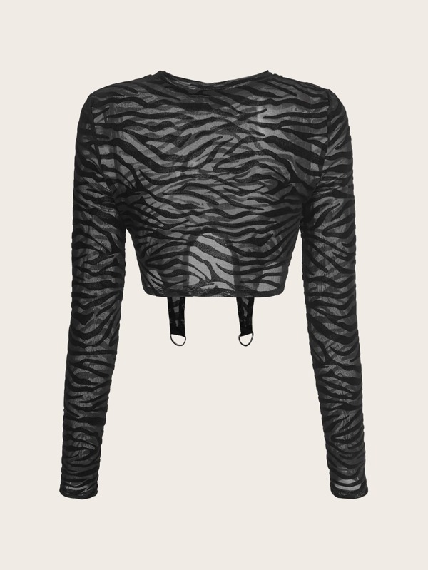 SHEIN ICON Top de rayas de cebra de malla transparente sin sujetador ...